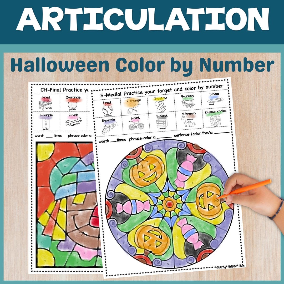 Halloween Articulation Color by Number Speech Therapy Printable Spooky ...