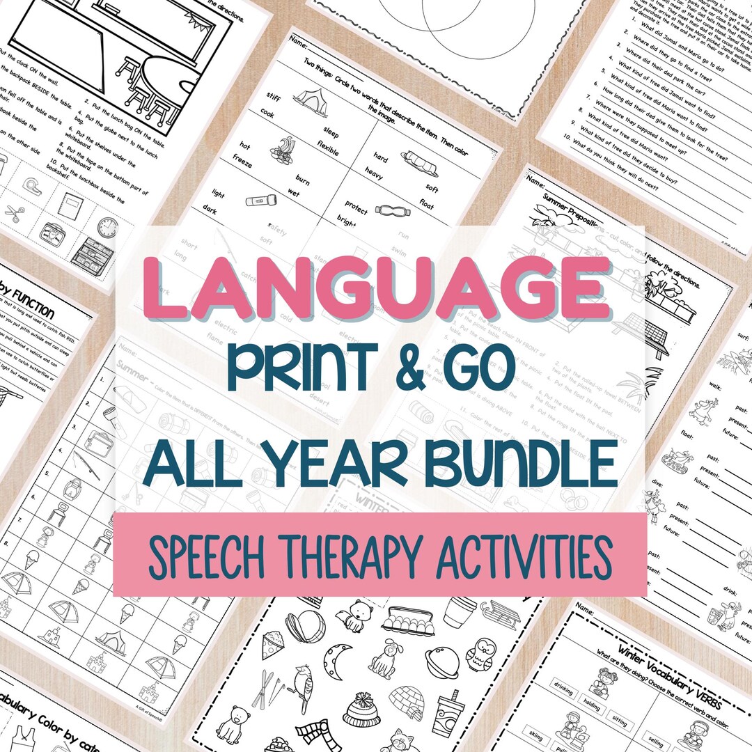 Speech Therapy Materials Receptive Language Worksheet Bundle Seasonal ...