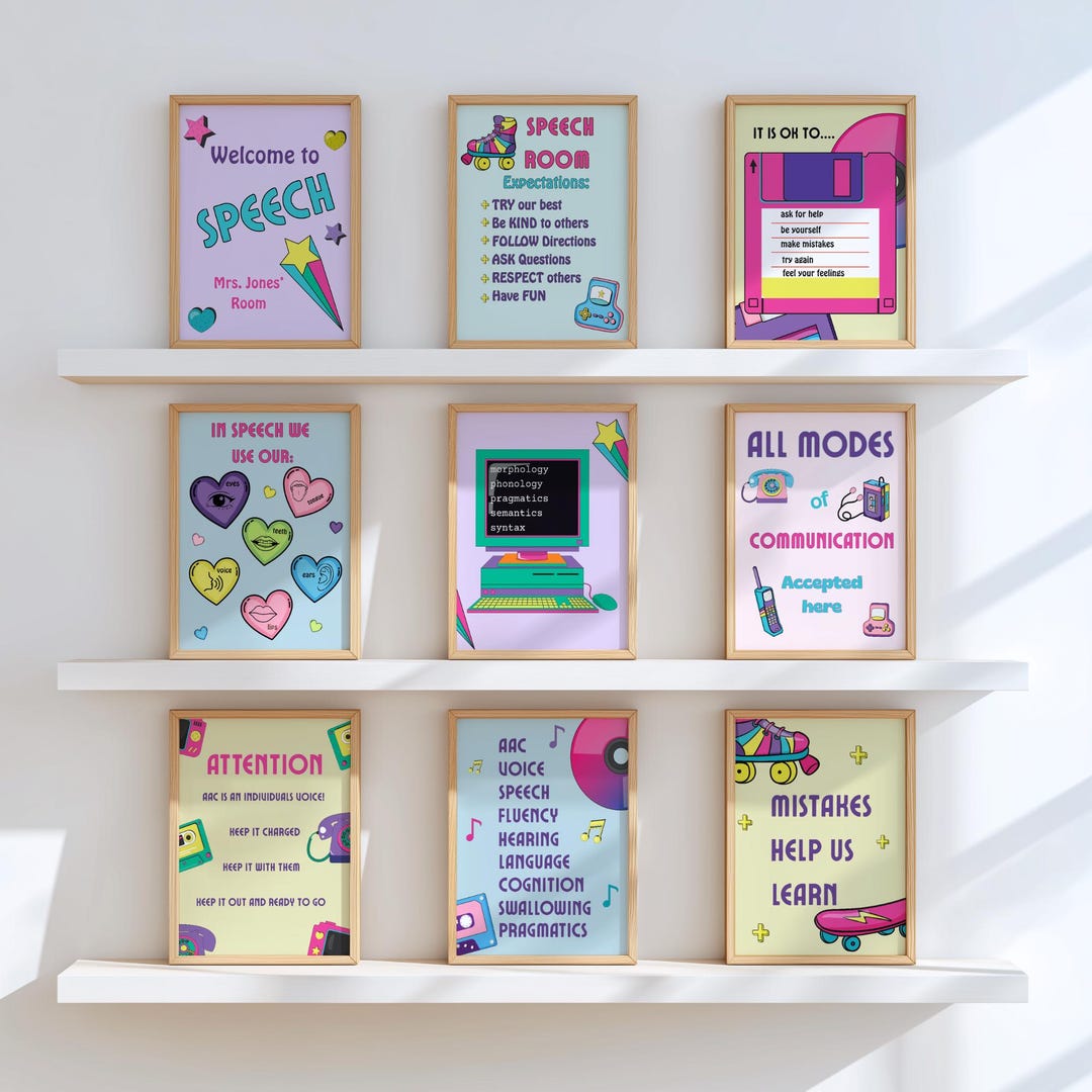 80s Retro Speech Room Posters for SLP Wall Prints Retro Speech Therapy ...