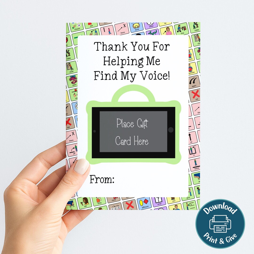 AAC Gift Card Holder Christmas Printable SLP Thank You Card From AAC ...