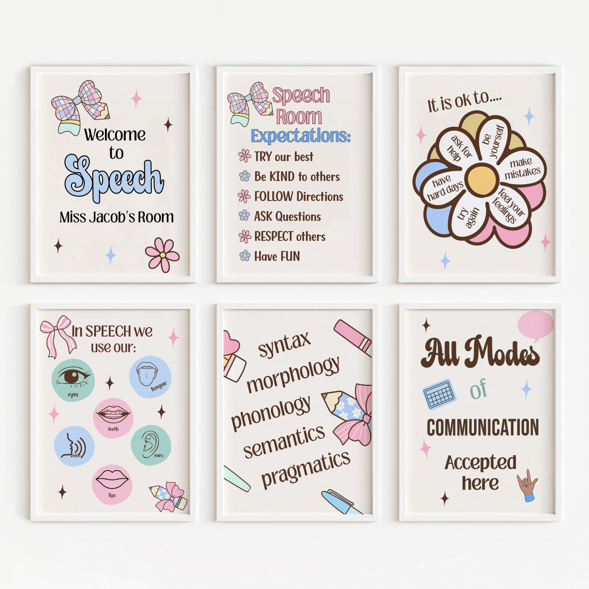 Pastel Speech Room Bulletin Board Set With Speech Therapy Posters ...