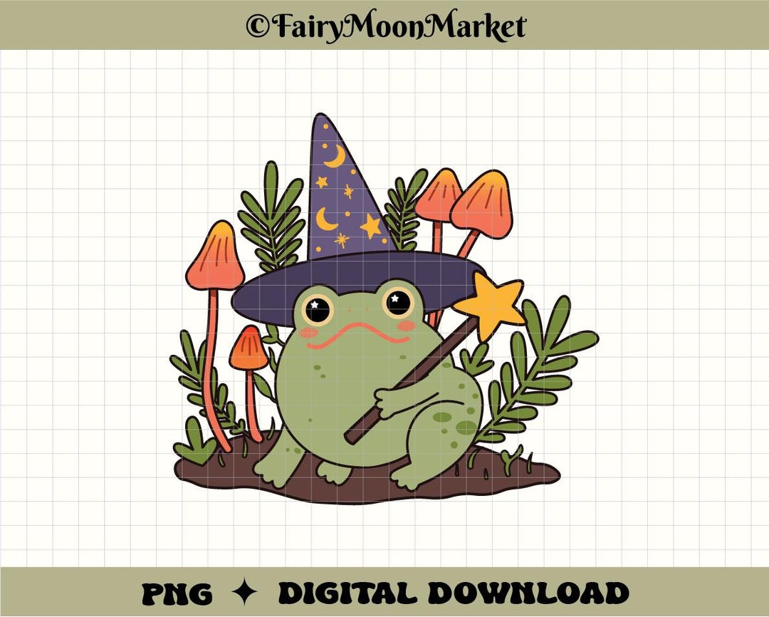 Frog Wizard PNG – Magic Woodland Frog Mushrooms Cottage Core Digital ...