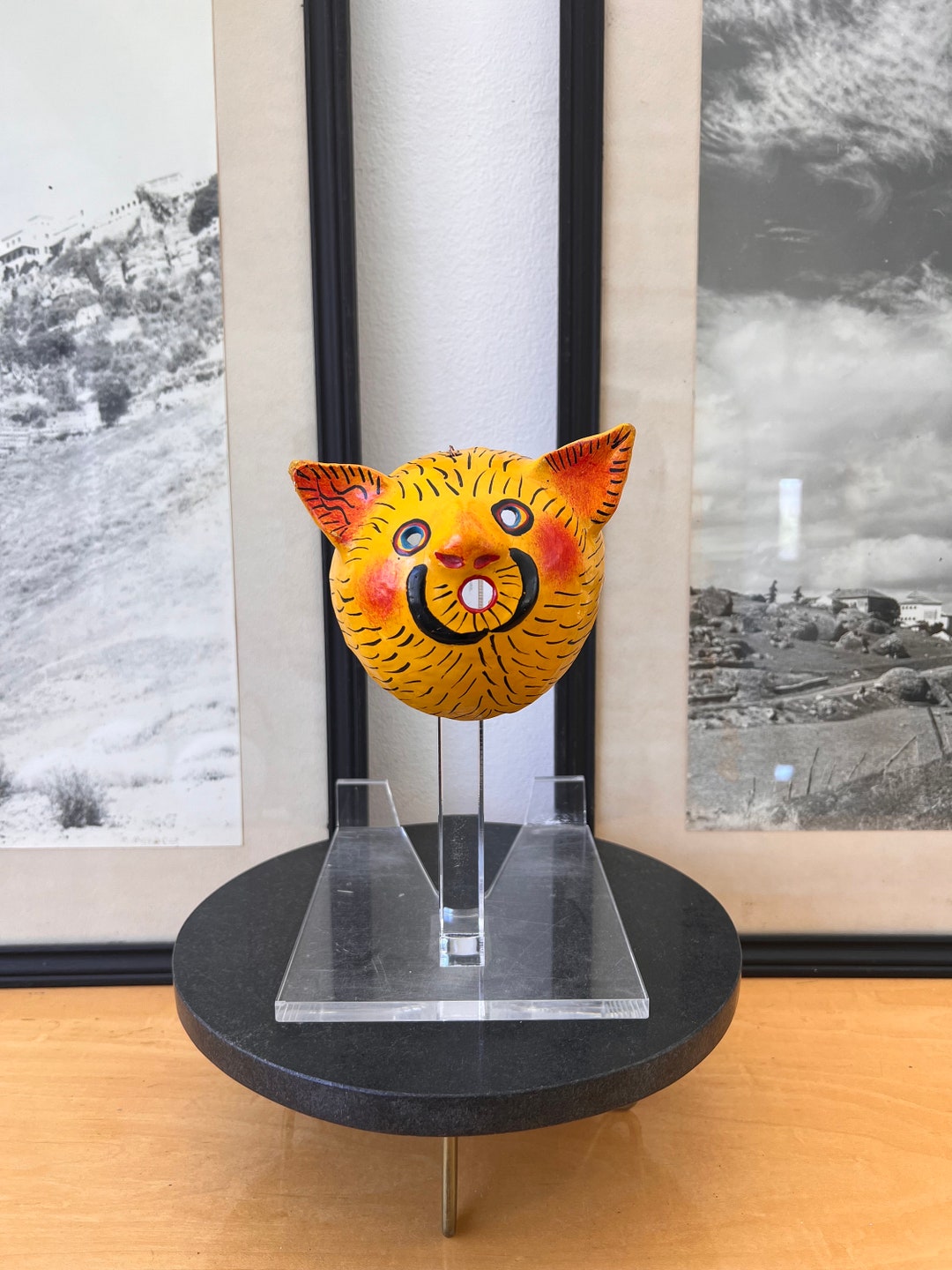 Vintage Folkart Tiger Cat Mask / Wood Hand Carved / Primative Art - Etsy