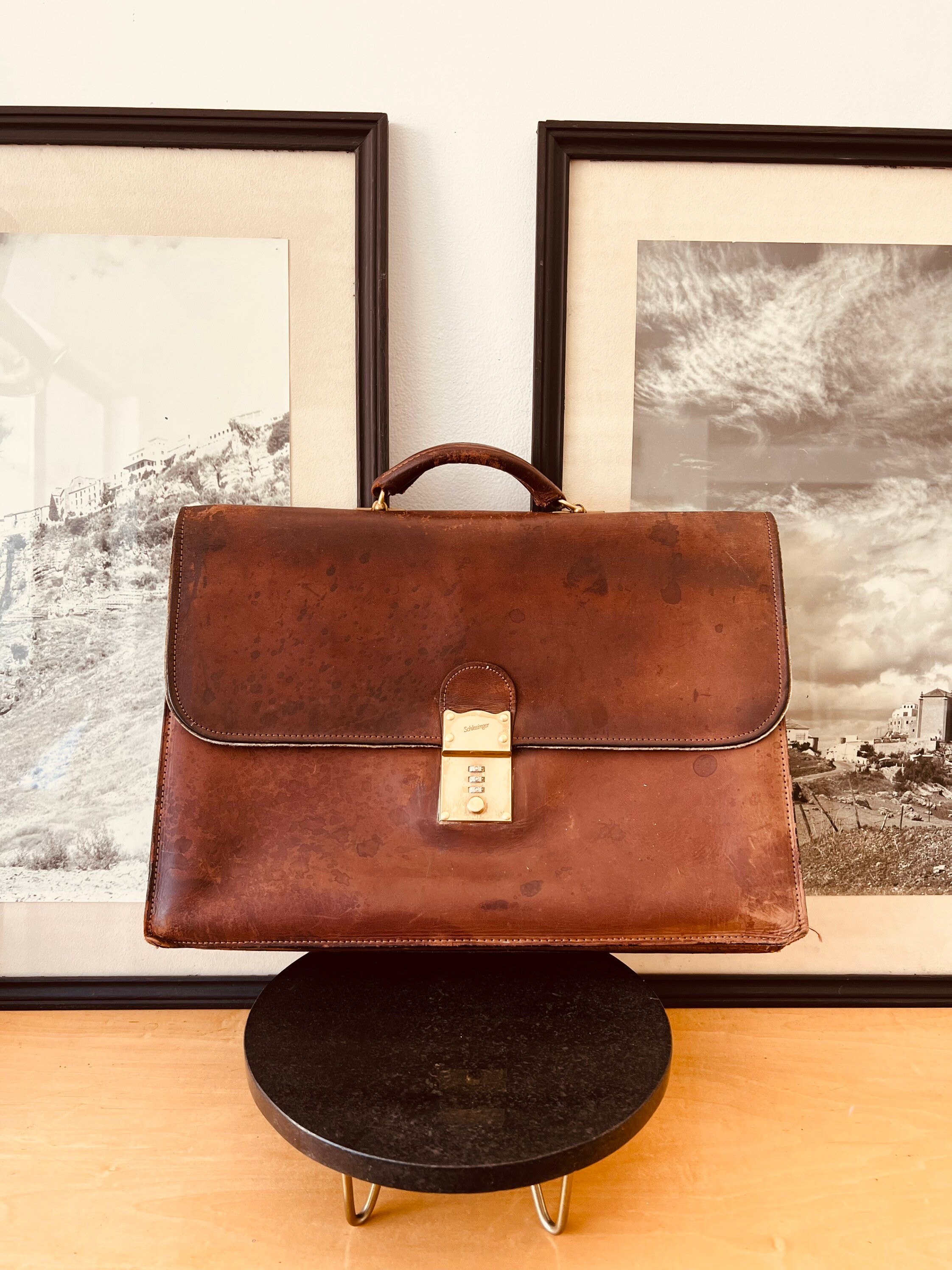 Vintage Brown Leather Briefcase / Schlesinger Soft Case - Etsy