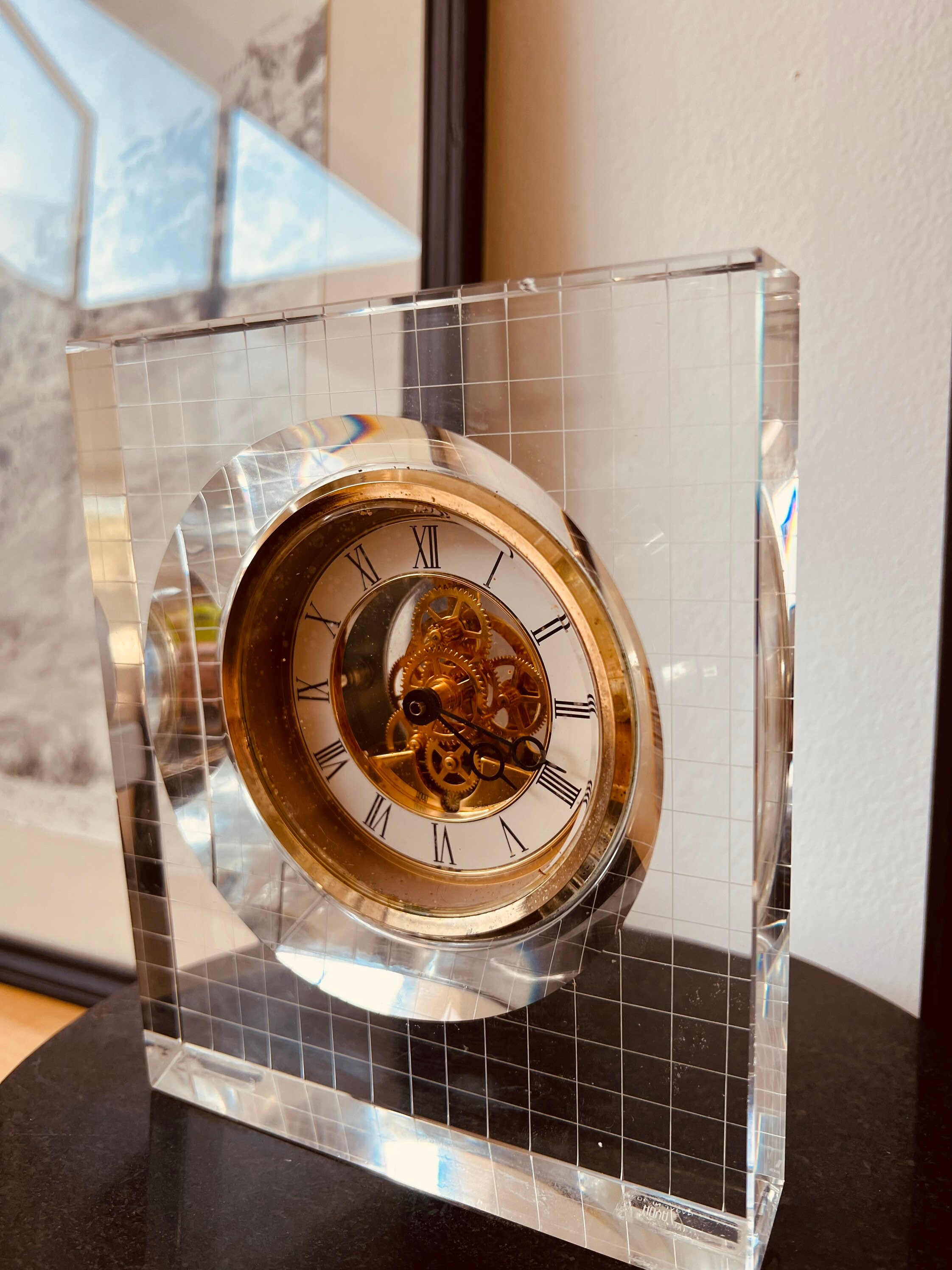 Vintage Crystal Clock / Hoya Japanese Clock / Clear Clock With Gears ...