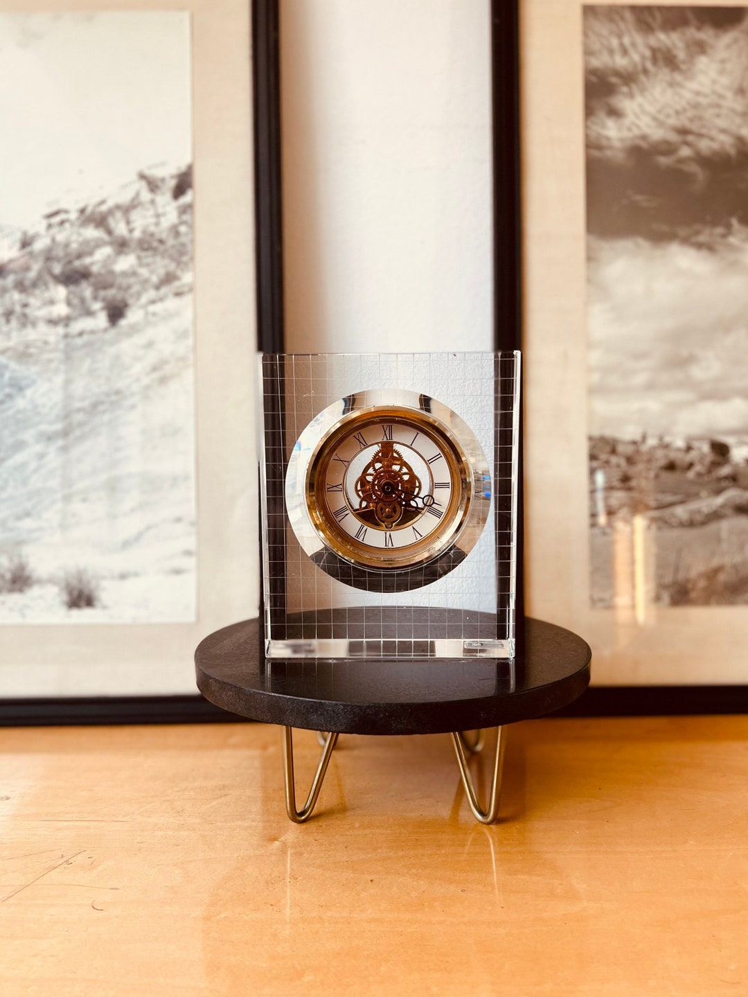 Vintage Crystal Clock / Hoya Japanese Clock / Clear Clock With Gears ...