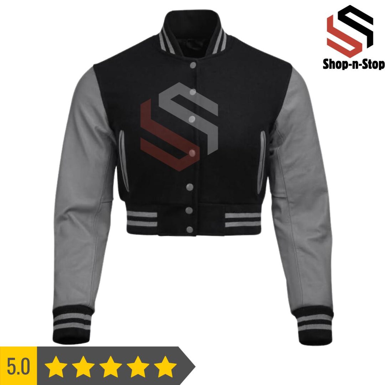 Handmade Wool Cropped Varsity Jacket: Leather Sleeves, Metal Snaps - Etsy