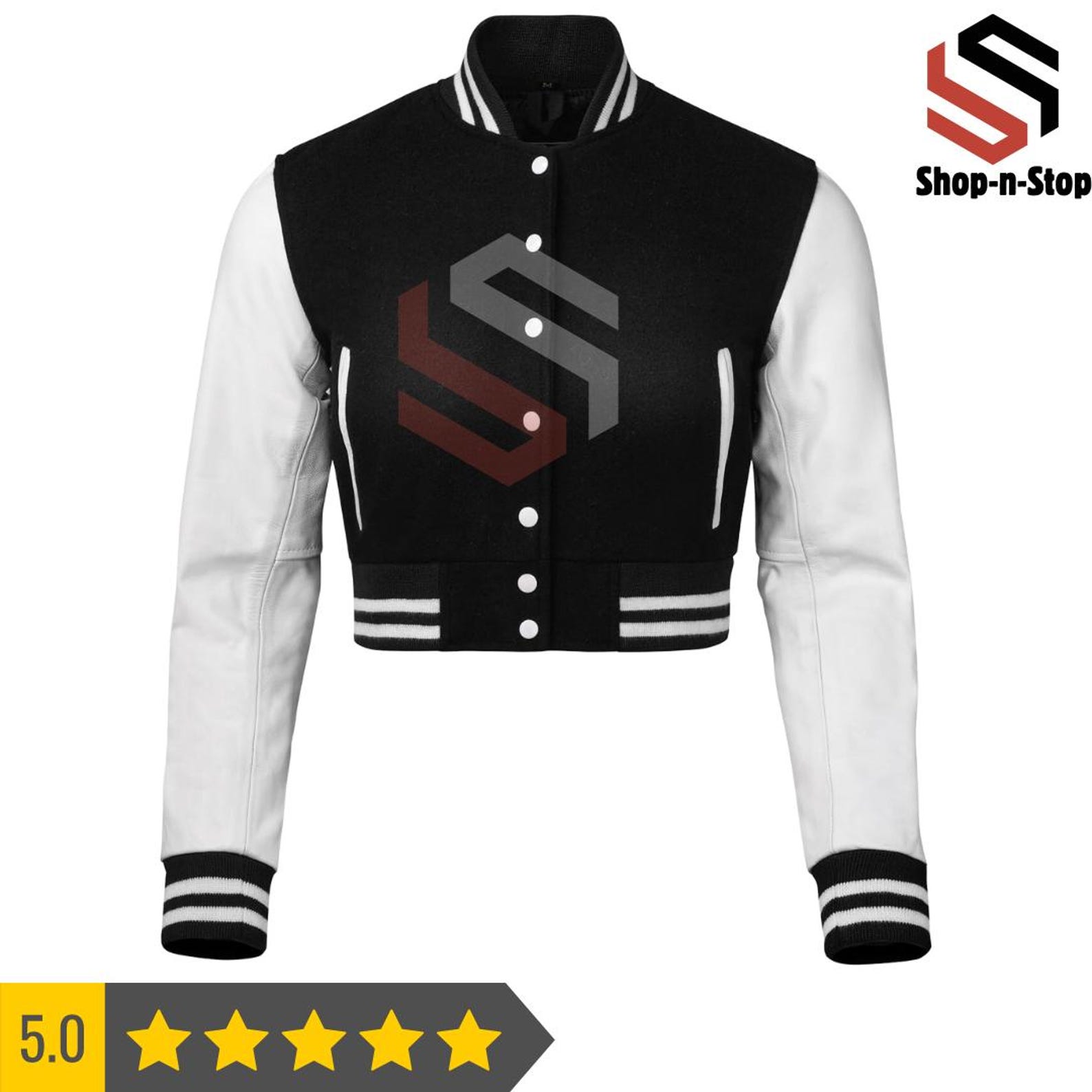 Handmade Wool Cropped Varsity Jacket: Leather Sleeves, Metal Snaps - Etsy