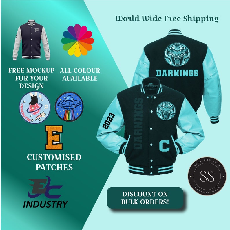 Custom Varsity Letterman Football Sports Jacket Grad Year Lettering ...