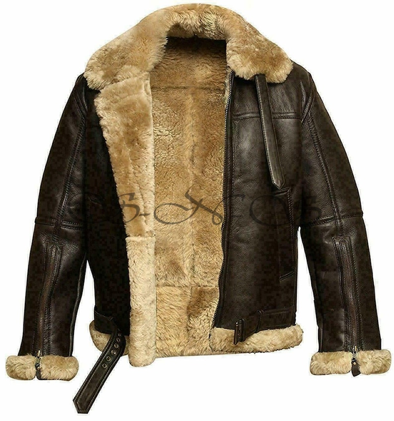 Bomber Sheepskin Fur Leather Jacket Raf Aviator Fighter Pilots WW2 ...