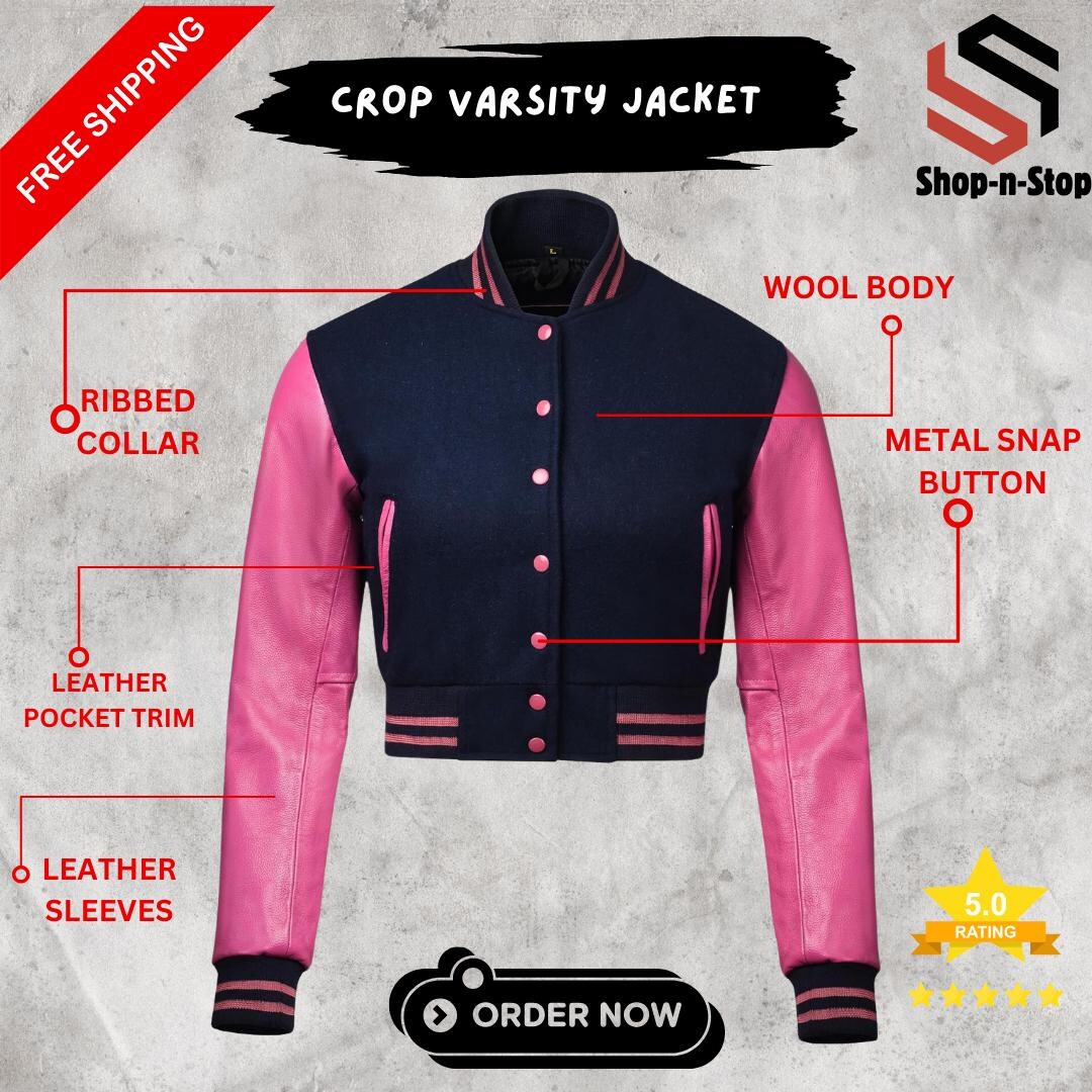 Handmade Cropped Varsity Jacket: Melton Wool & Cowhide Leather Sleeves ...