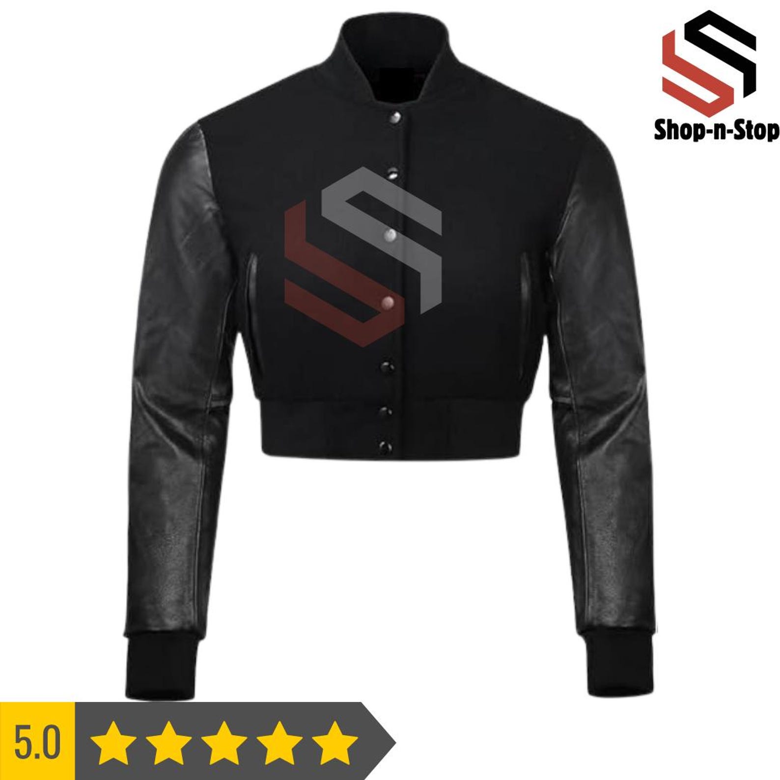 Handmade Wool Cropped Varsity Jacket: Leather Sleeves, Metal Snaps - Etsy