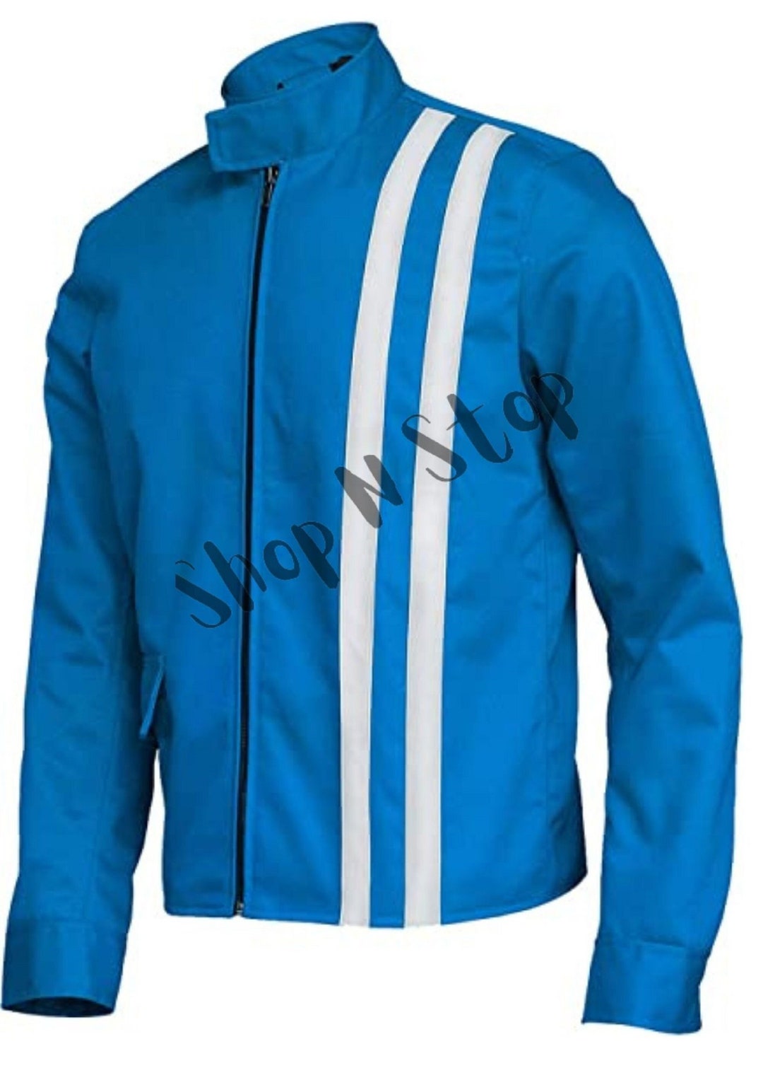 Men's Racing Style Leather Jacket Retro Classic Stripes Motorcycle ...