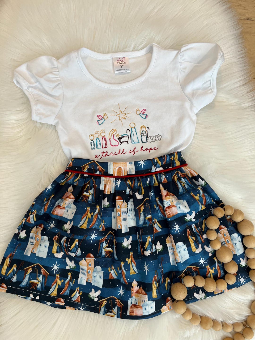 Nativity Theme Outfit, Nativity Print Skirt With Embroidered Top ...