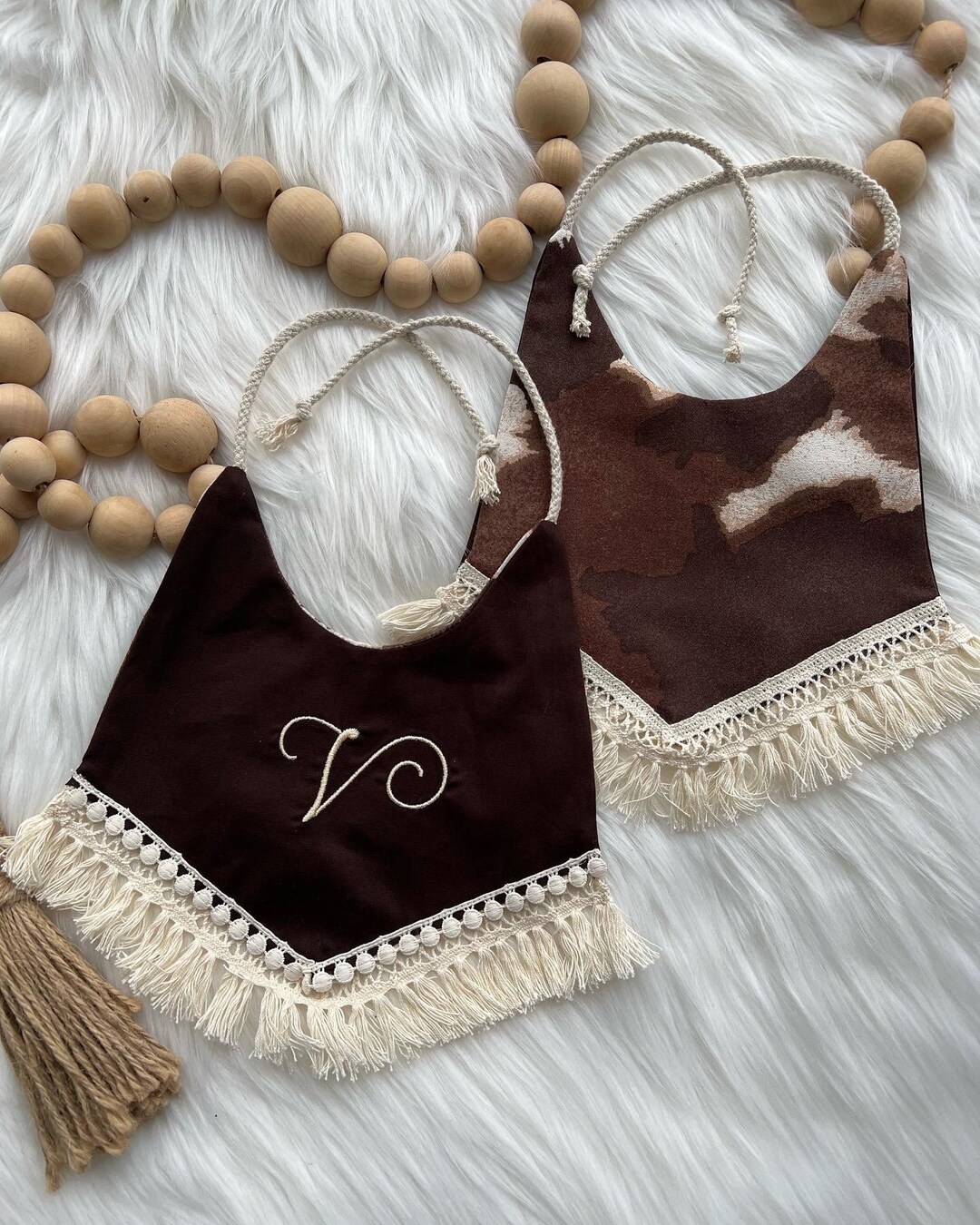 Cow Print Bob Bib, Double Sided Personalized Baby, Boho Western Bib ...