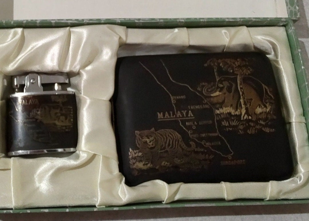 Antique Vintage 1940s WW2 JAPANESE Made Damascene Lighter Cigarette Set ...