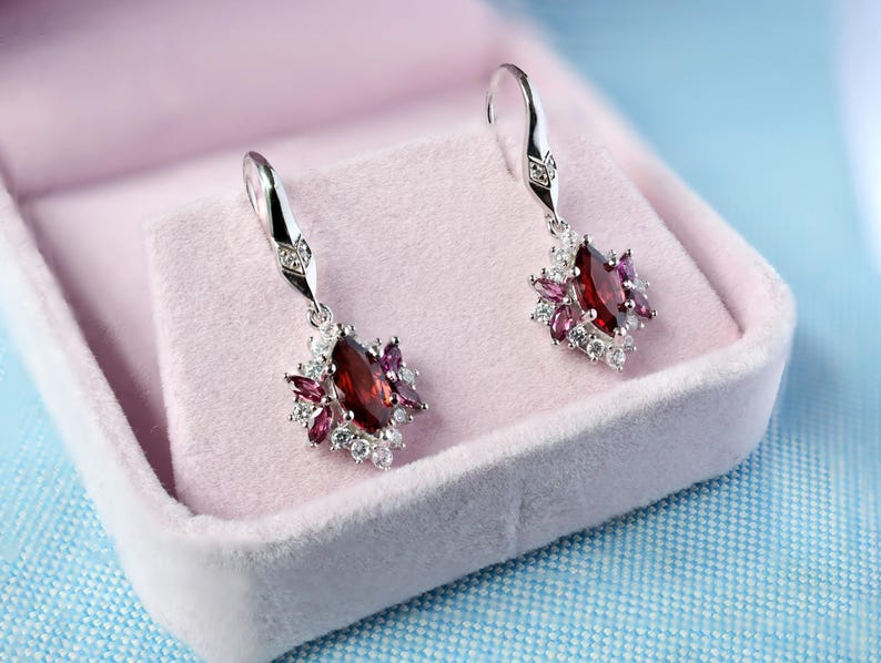 Genuine Extra Fine Marquise Cut Garnet Dangle Earrings in 925 Sterling ...