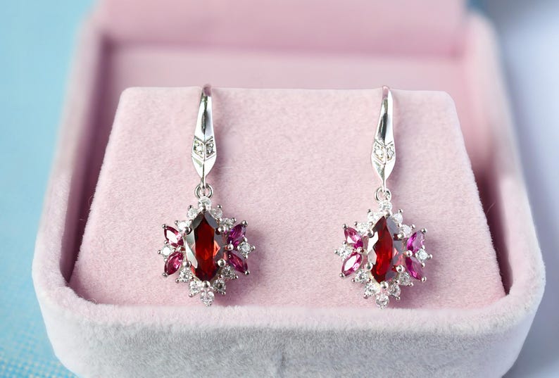 Genuine Extra Fine Marquise Cut Garnet Dangle Earrings in 925 Sterling ...