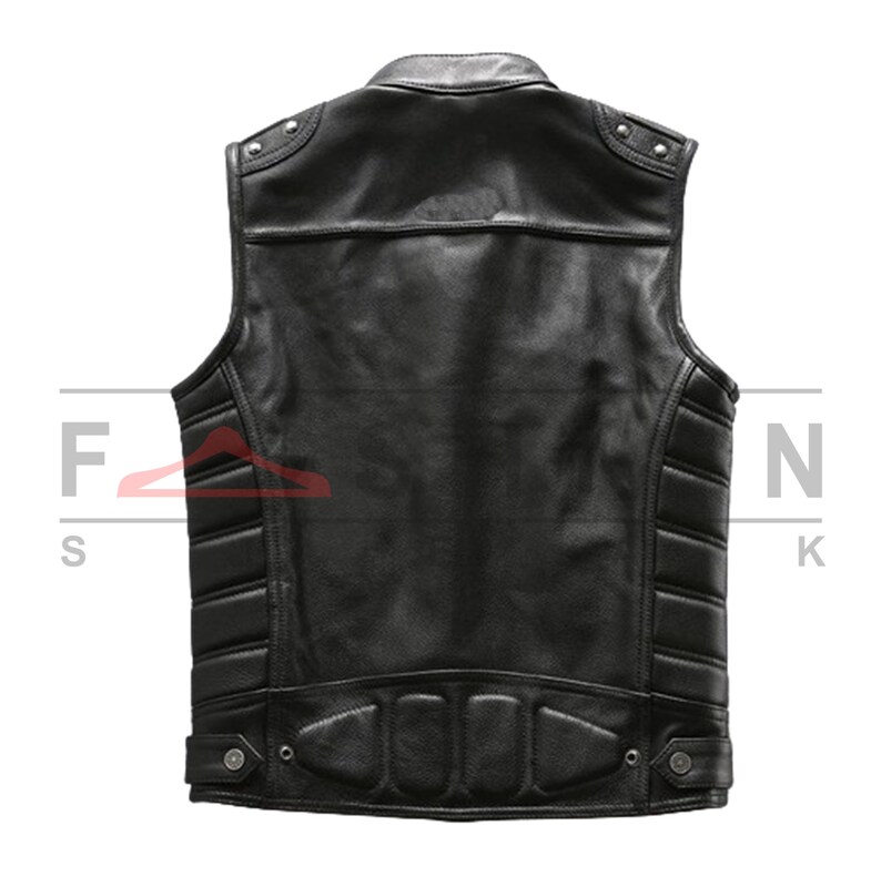 Mens Black Genuine Leather Vest Punk Vest Rave Outfits - Etsy