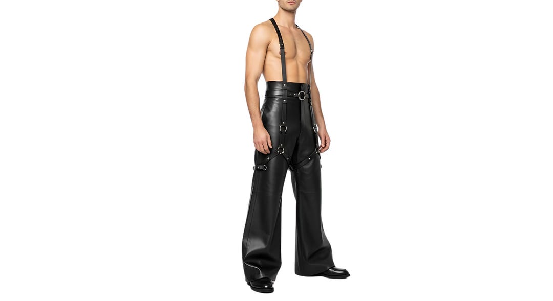 Men's Genuine Leather Harness Pants | Gothic Wide Leg Trousers - Etsy