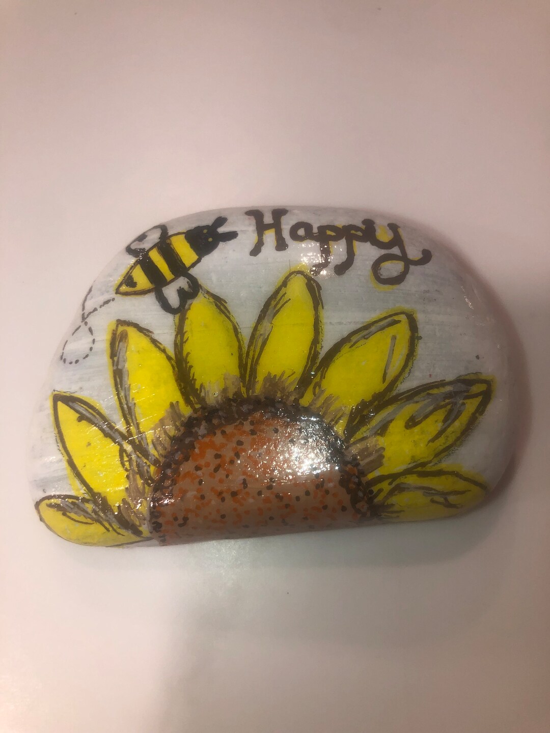 Bee Happy Painted Rock - Etsy