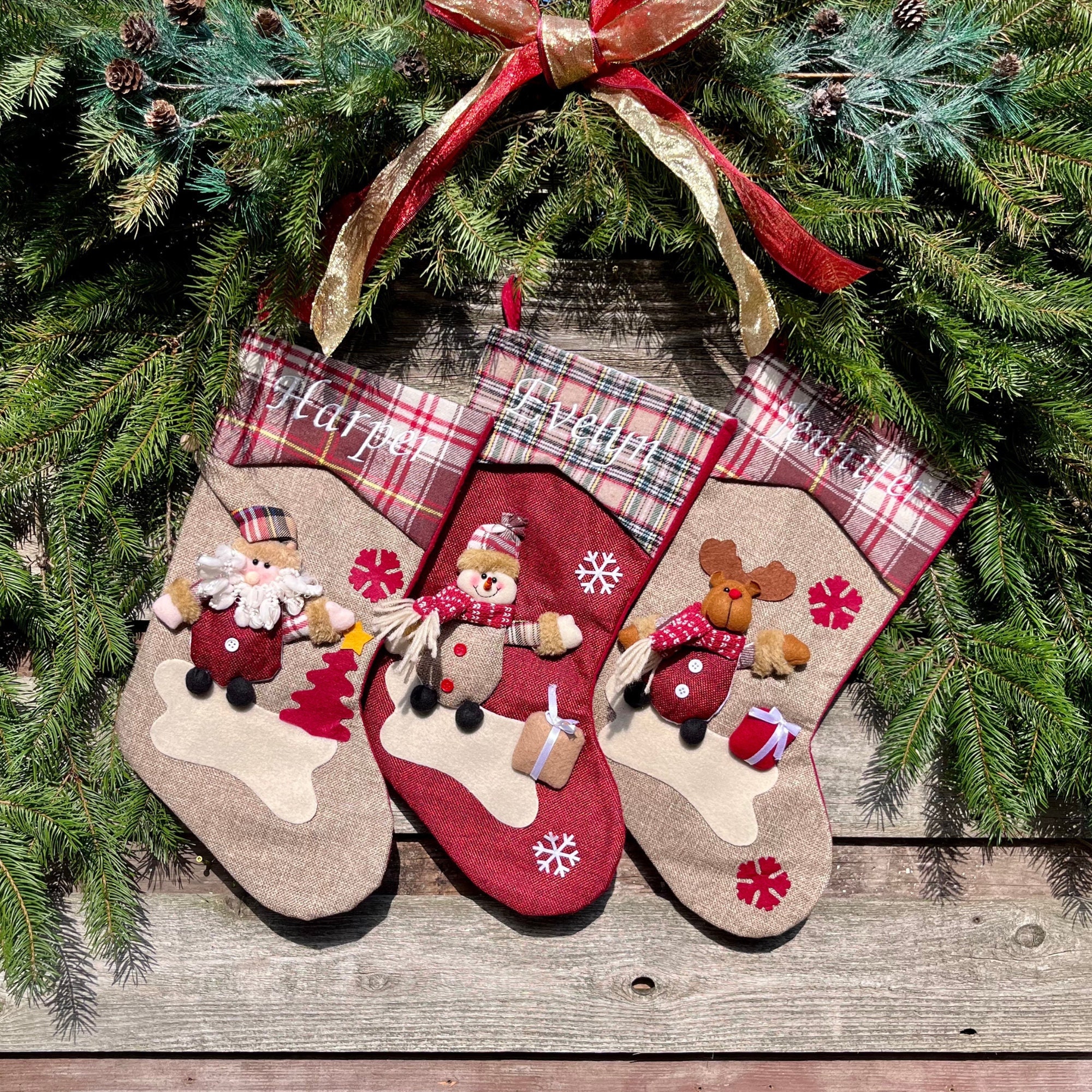Personalized Christmas Stockings Embroidered Reindeer Snowman - Etsy