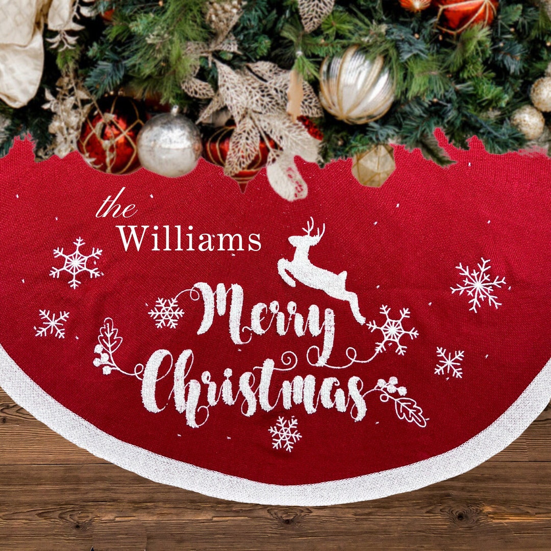 Christmas Tree Skirt, Custom Tree Skirt Large 48in, Embroidered Knitted ...