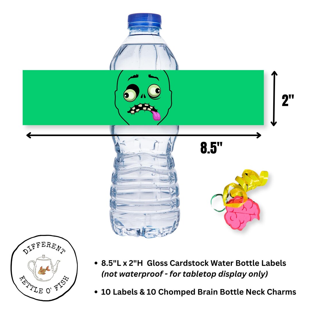 Halloween Zombie Water Bottle Label Wrappers With Chomped Brain Bottle ...
