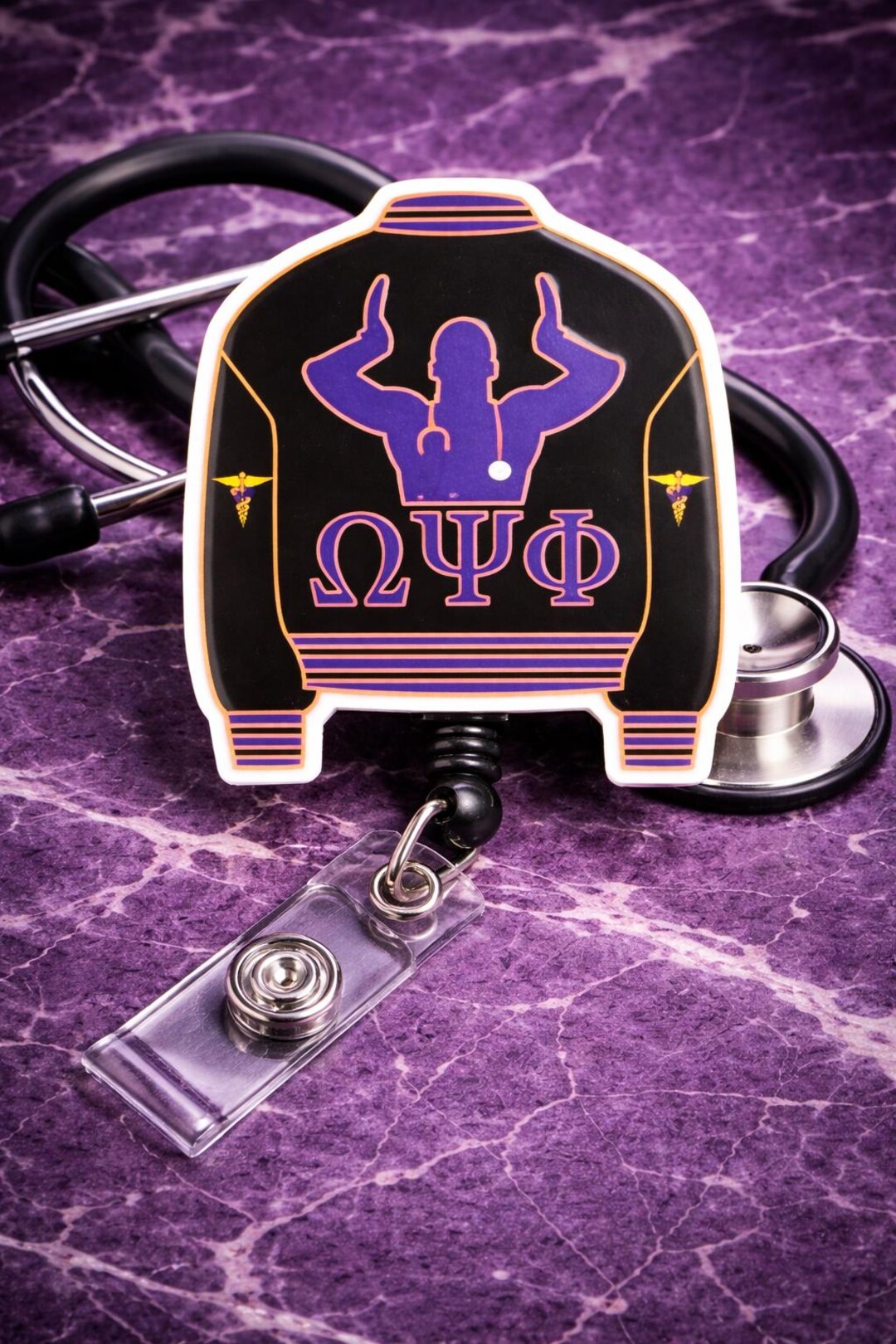 Omega Psi Phi With Stethoscope Badge Reel ID Holder - Etsy
