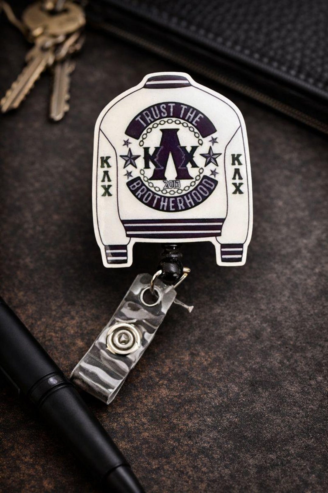 Jacket Shaped Kappa Lambda Chi Military Fraternity Badge Reel ID Holder ...