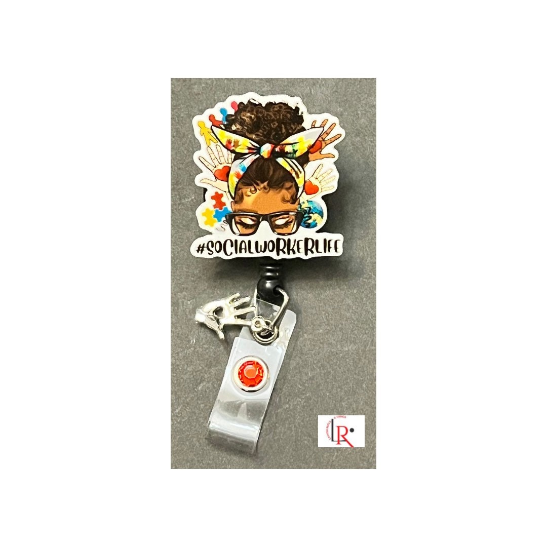 Social Worker Life Messy Bun Badge Reel ID Holder - Etsy
