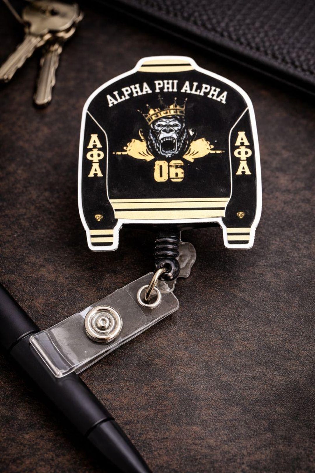 Jacket Shaped Alpha Phi Alpha Badge Reel ID Holder - Etsy