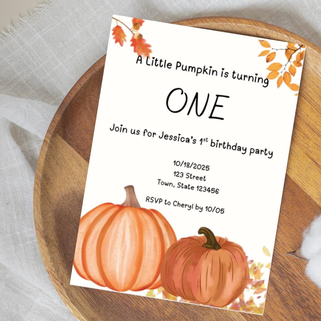 Editable Little Pumpkin First Birthday Invitation – Fall Birthday Party ...