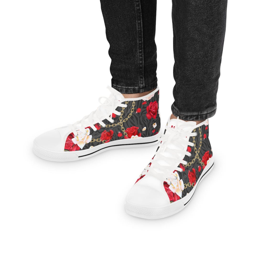 Men's High Top Sneakers Rose Gold Chains Sneakers Canvas Shoes Fashion ...