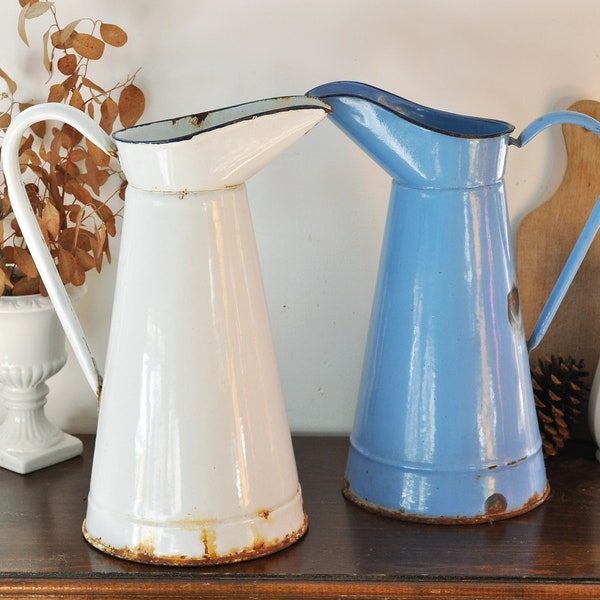 White Enamel Pitcher - Etsy