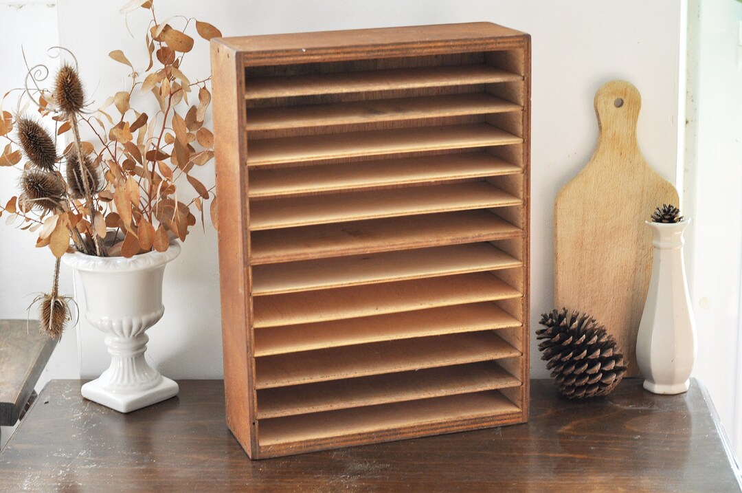 French Vintage Wooden Box: 12-compartment Desktop Organizer - Etsy