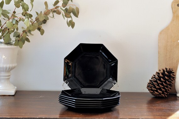 Arcoroc octime French Vintage Black Octagonal | Etsy