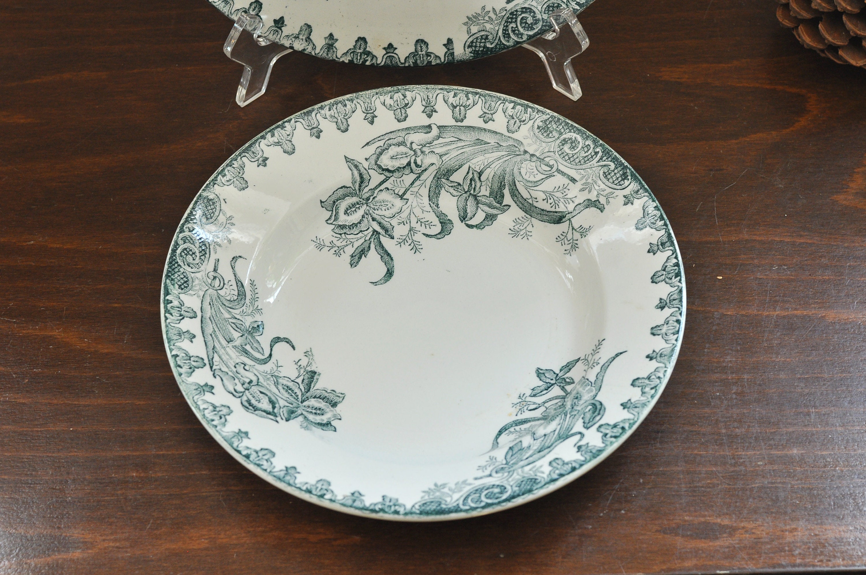Set of 2 French Antique Green Transferware 9 1/2 / 23.5 Cm Hollow ...