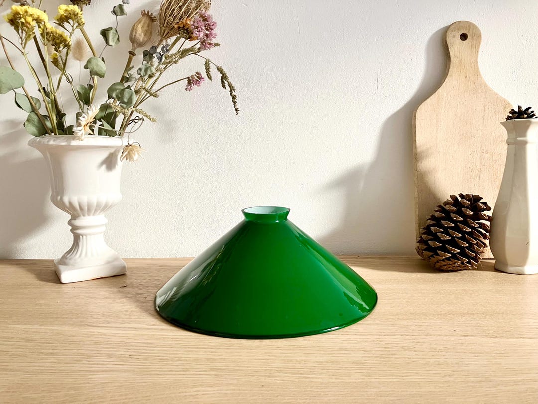 French Vintage Emerald Green Cone Shade Cased Glass Lampshade, Pool ...