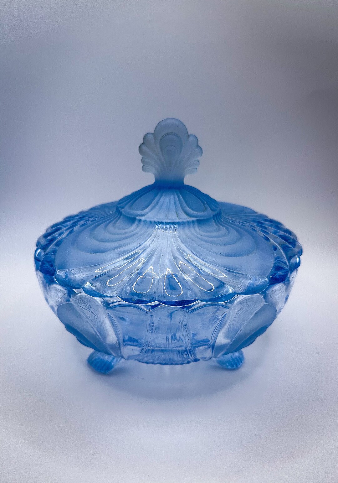 Vintage Cambridge Caprice Moonlight Lidded Blue Glass Dish - Etsy