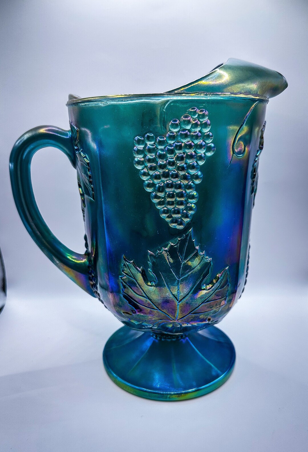 Vintage Blue Carnival Indiana Harvest Grape Pitcher - Etsy