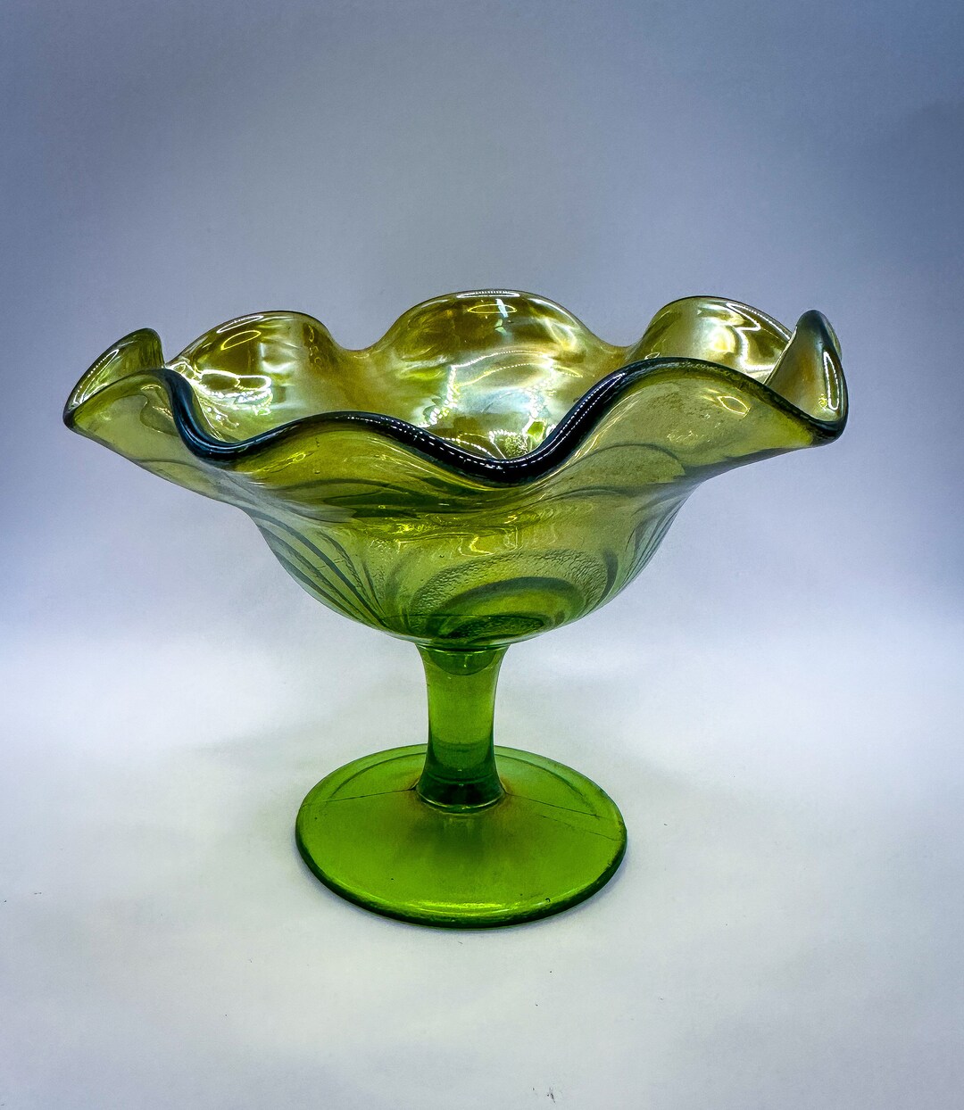 Vintage Carnival Imperial Scroll Embossed Compote Green Iridescent ...