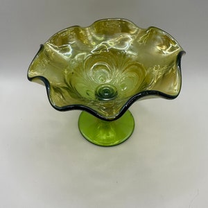 Vintage Carnival Imperial Scroll Embossed Compote Green Iridescent ...