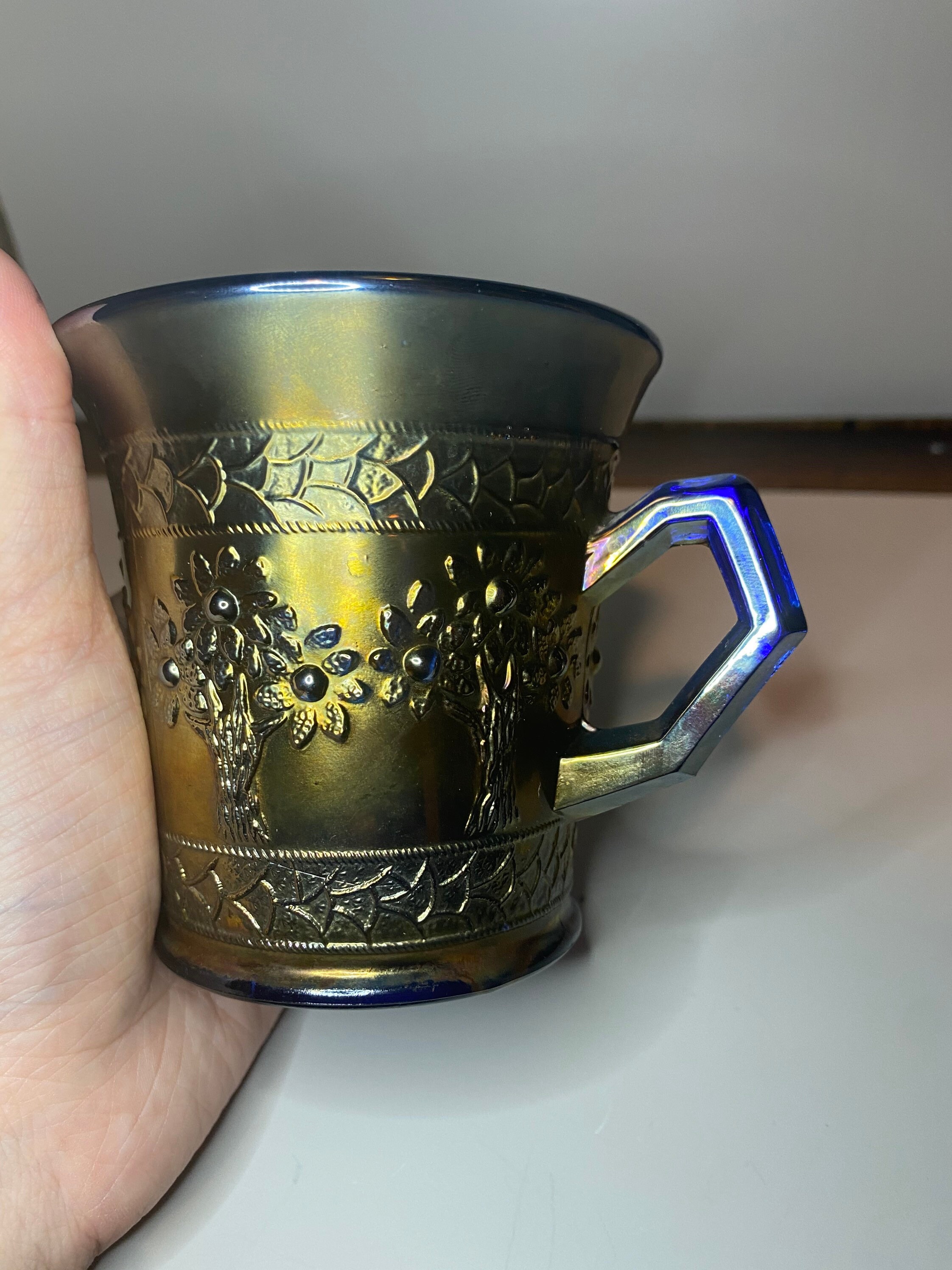 Antique Fenton Orange Tree Blue Carnival Mug - Etsy