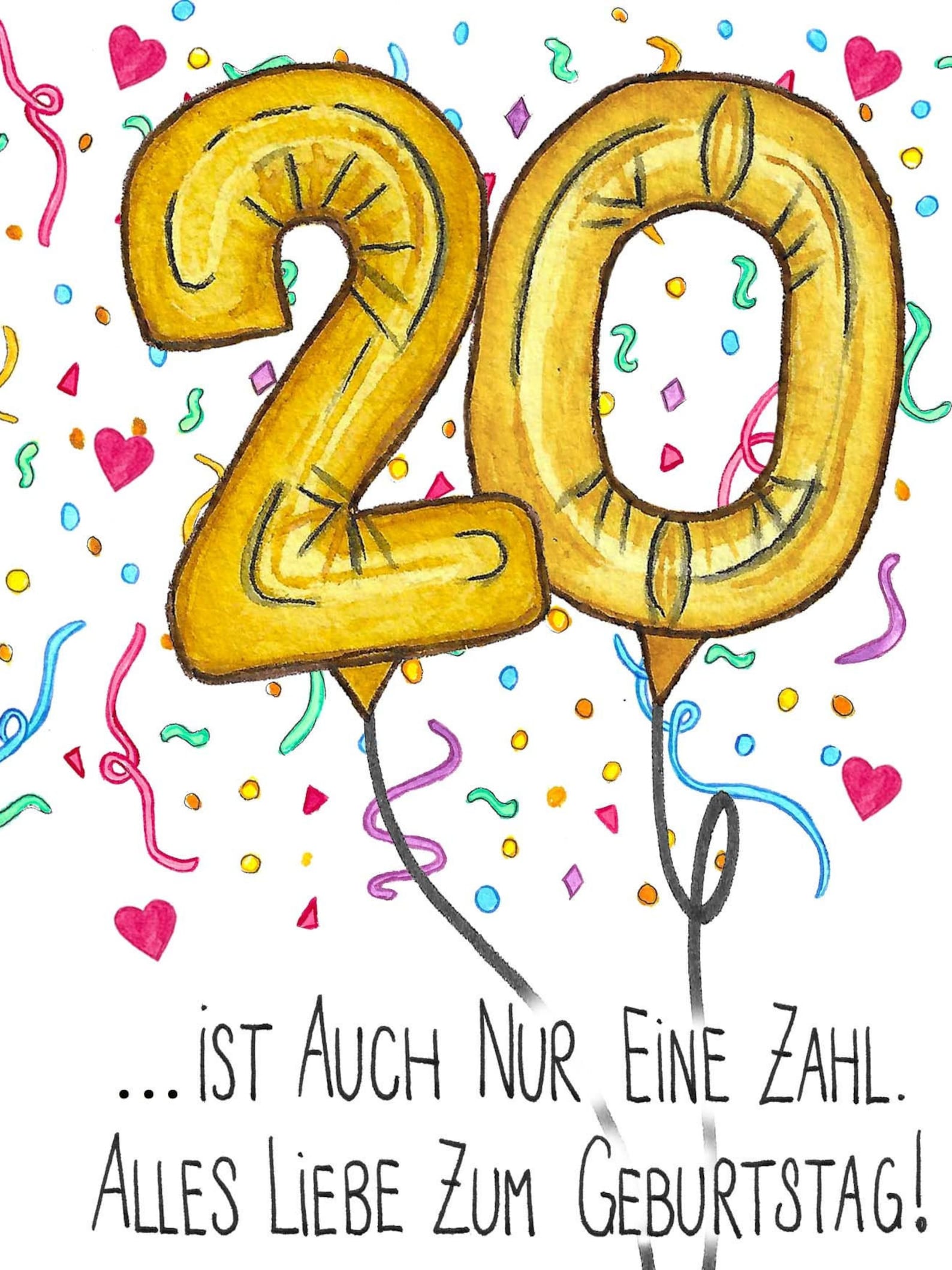 Geburtstagskarte mit Folienballons 20 ist auch nur eine Zahl - Etsy.de