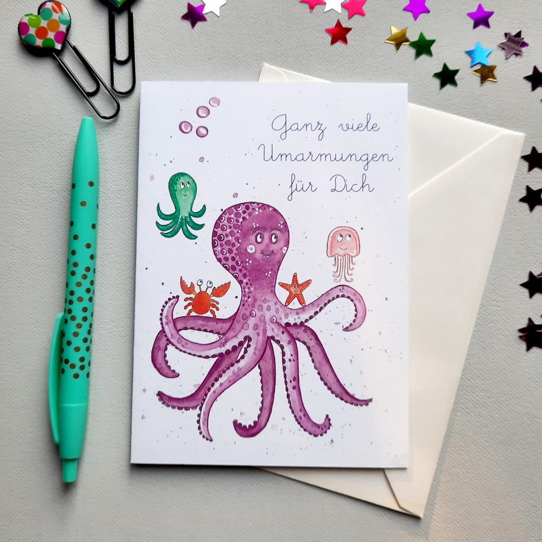 Congratulations Card Greeting Card Octopus and Friends - Etsy