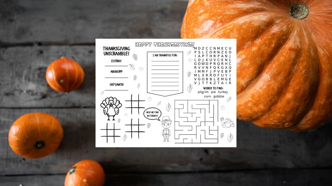 Interactive Kids Thanksgiving Placemat Bundle PDF Fun Printable ...