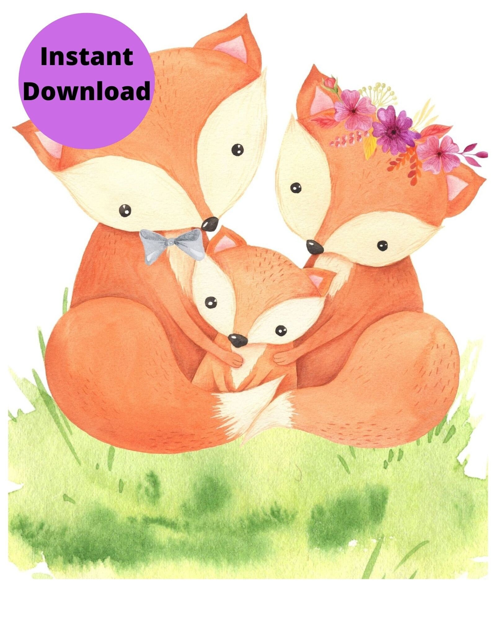 FOX Family Print 8x10, Woodland Animals Instant Download, Printable ...