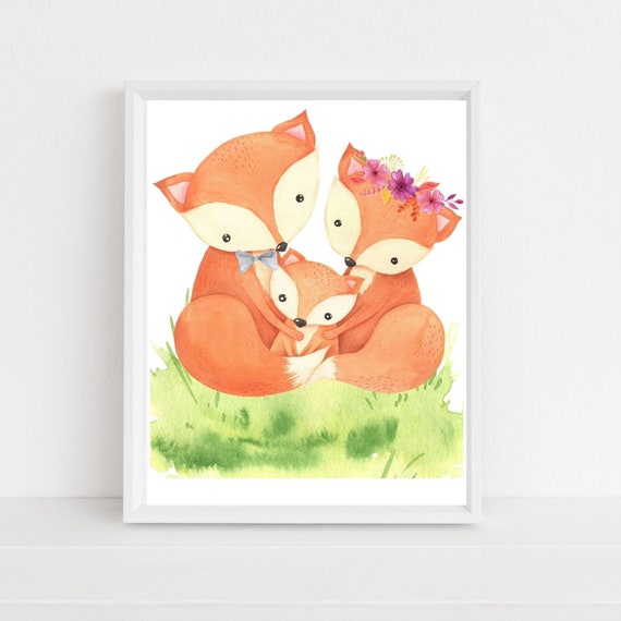 FOX Family Print 8x10 Woodland Animals Instant Download - Etsy