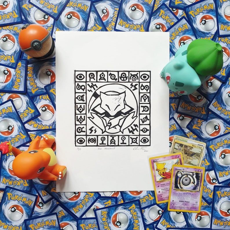 The Illusionist - Abra #063 Pokemon Inspired Lino Print - Etsy